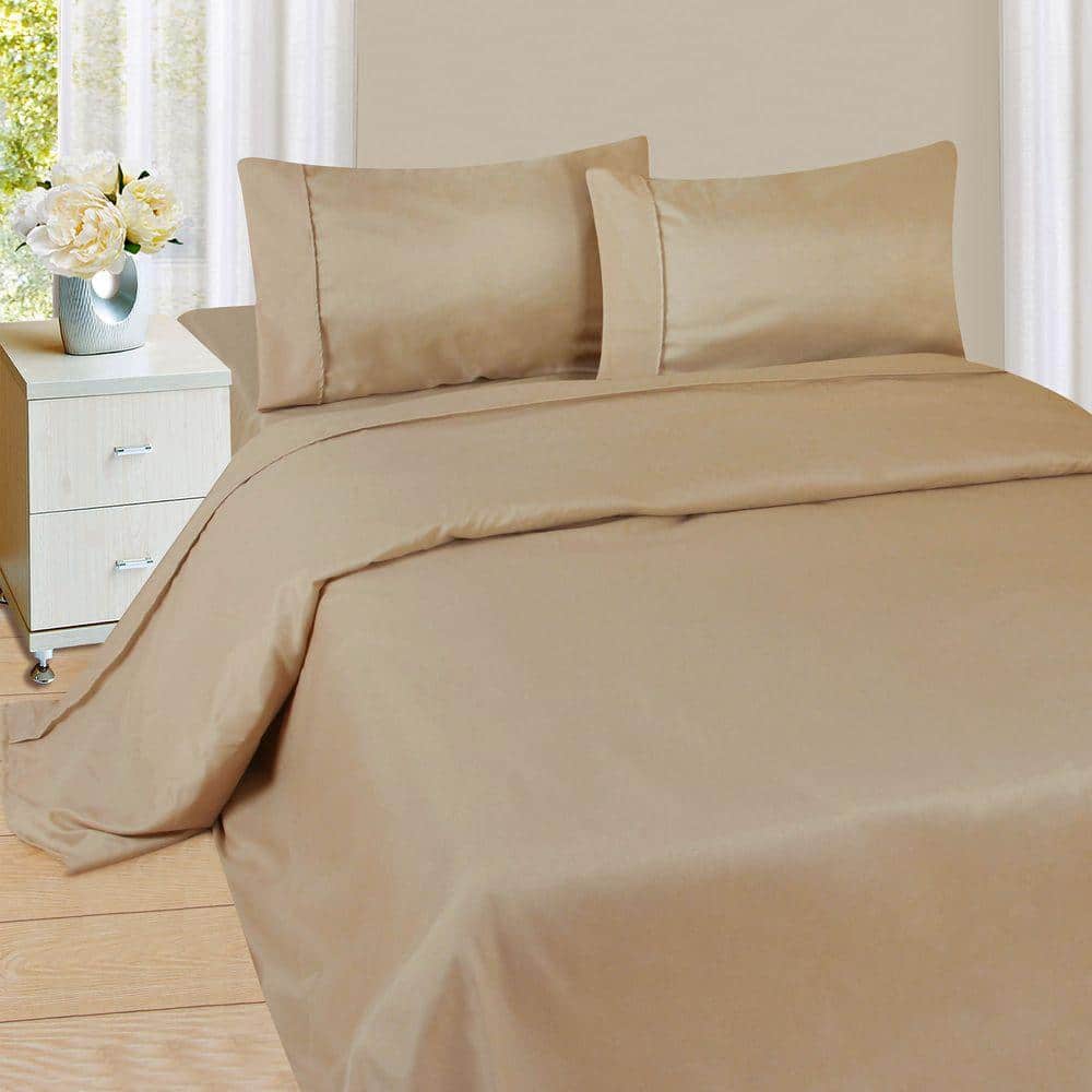 Lavish Home 3-Piece Taupe Solid 75 Thread Count Polyester Twin Sheet ...
