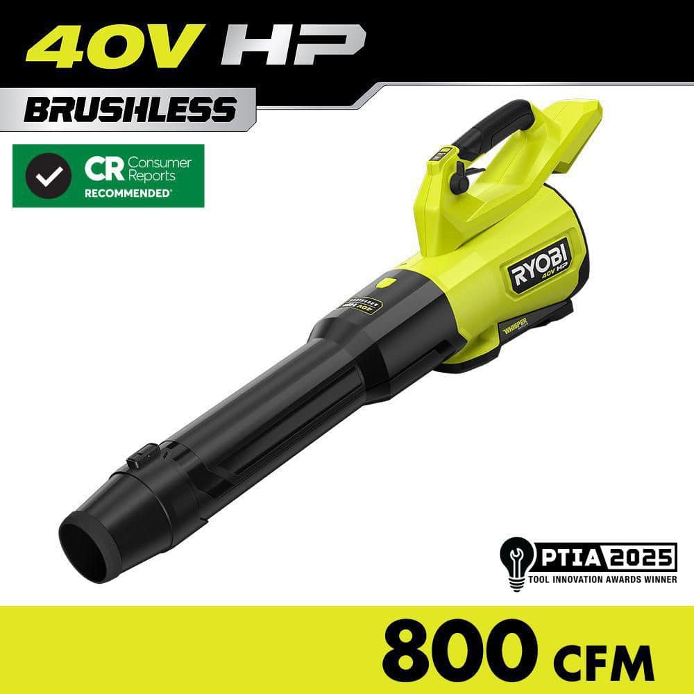 RYOBI 40V HP Brushless Whisper Series 180 MPH 800 CFM Cordless Battery Leaf Blower (Tool Only ...