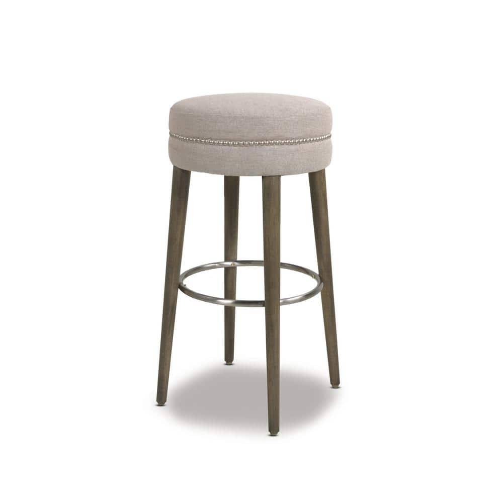 Jennifer Taylor Vesper 30 in. H Country Gray Linen Round Backless Bar ...