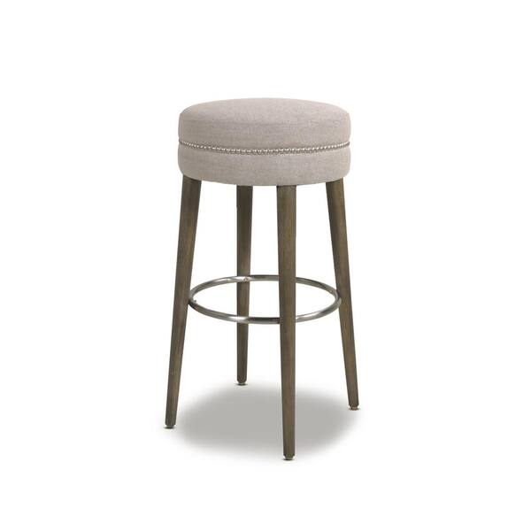 Jennifer Taylor Vesper 30 in. H Country Gray Linen Round Backless Bar ...