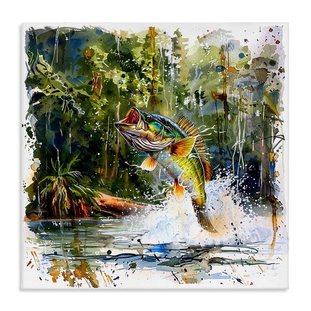 Stupell Industries Jumping Bass Splash by LSR Design Studio Unframed ...