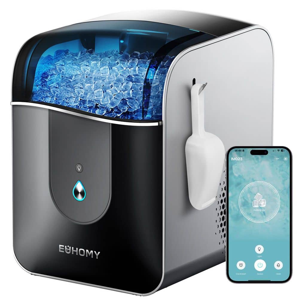 EUHOMY 9 in. 40 lb/24H Nugget Portable Countertop Ice Maker in Black ...