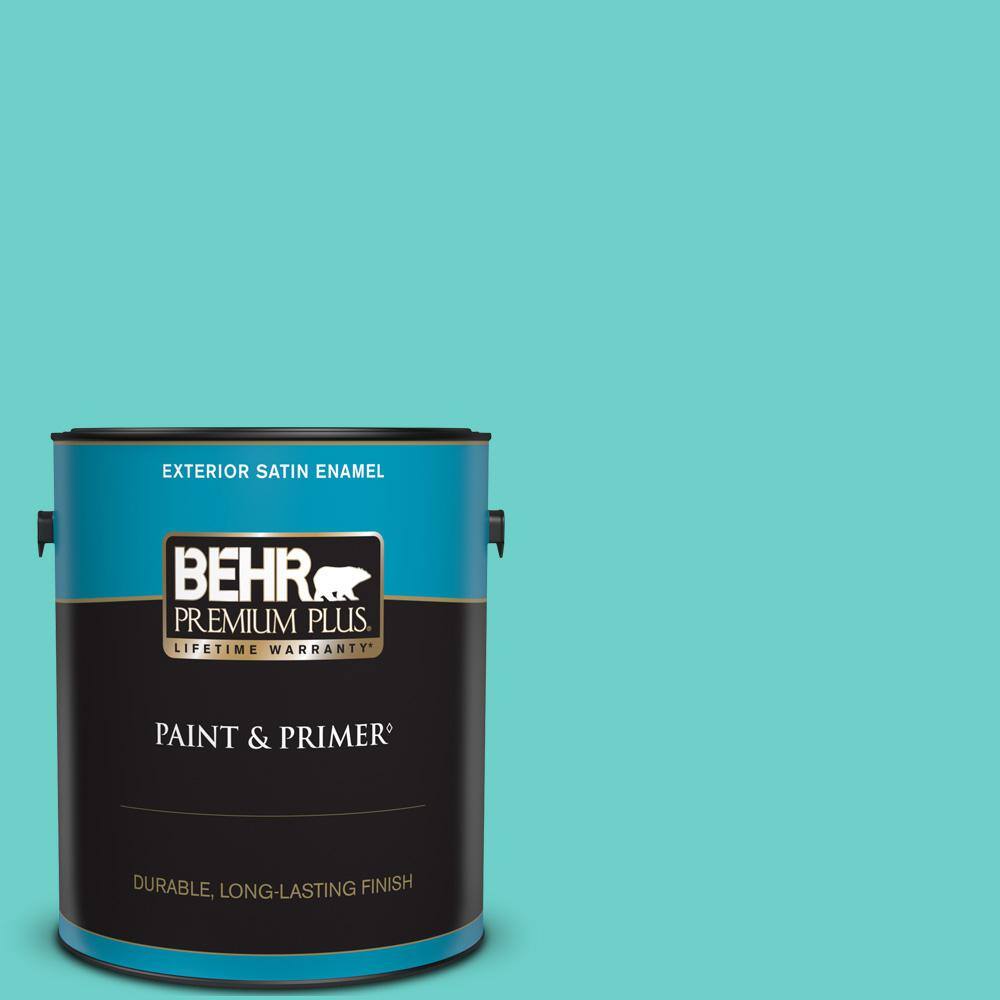 BEHR PREMIUM PLUS 1 gal. #P450-4 Hidden Sea Glass Satin Enamel Exterior ...