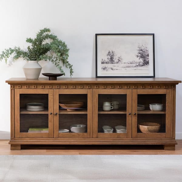 NADAAL STUDIOS Naomi Brown Solid Ash Wood and Tempered Glass Buffet ...