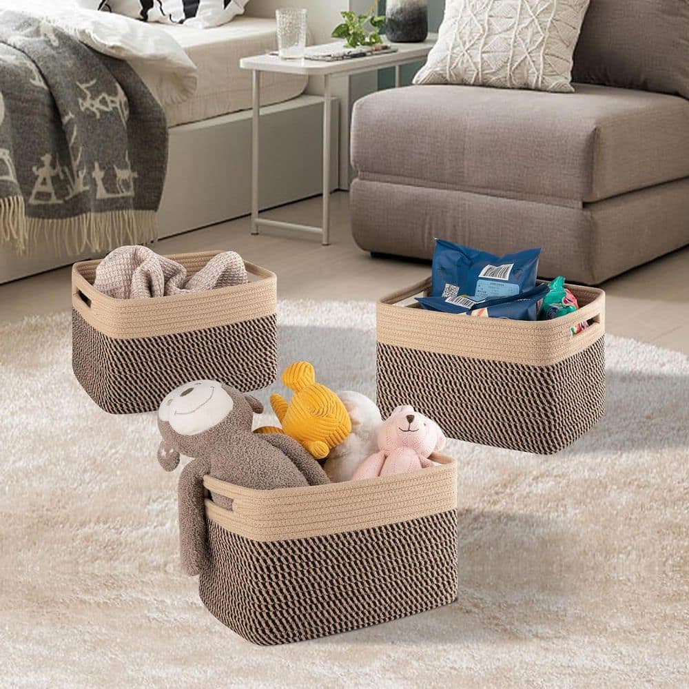 Black 9 in. x 7.8 in. Cotton Decorative Basket with Handles Set of 4 ...
