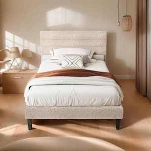 Karl home Beige Upholstered Wood Frame Full Size Boucle Platform Bed ...