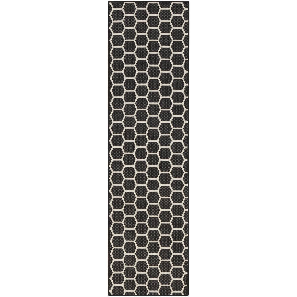Nourison Reversible Indoor Outdoor Black 2 ft. x 6 ft. Honeycomb ...