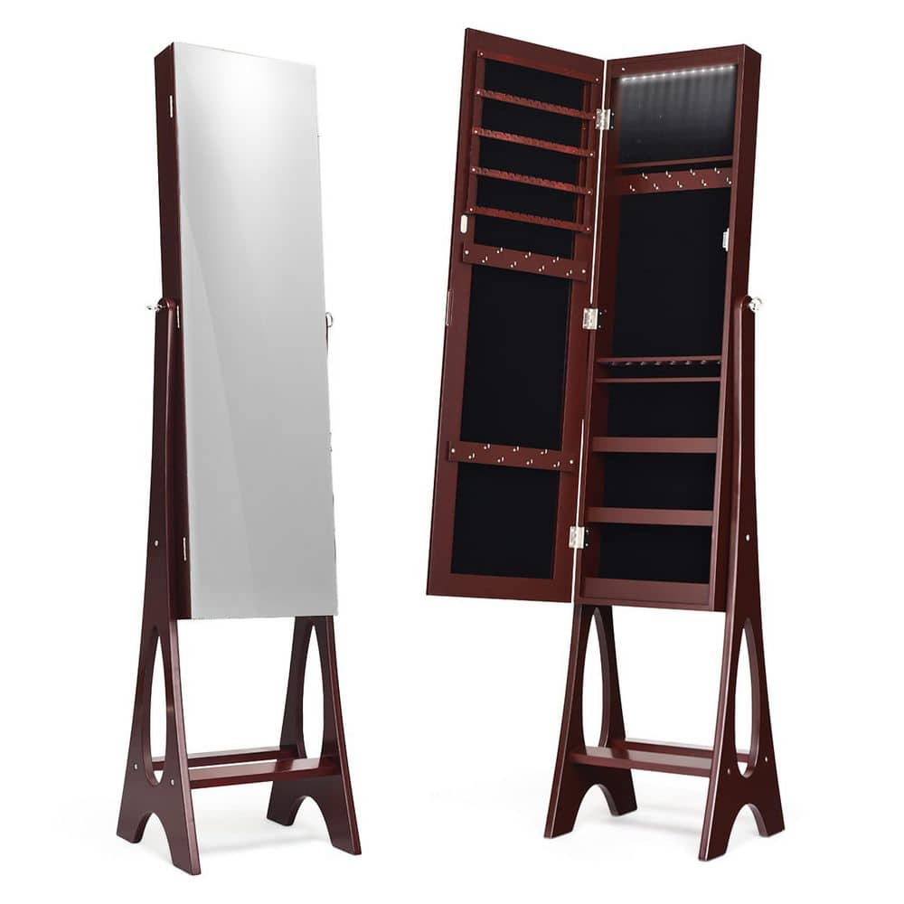 Mecale 61 in. Rectangular Brown MDF Freestanding Jewelry Armoire Boxes ...