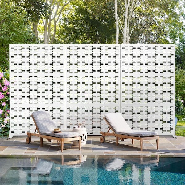 TUYOHW 47 in. W x 72 in. H White Metal Privacy Wall-Backyard Screen ...