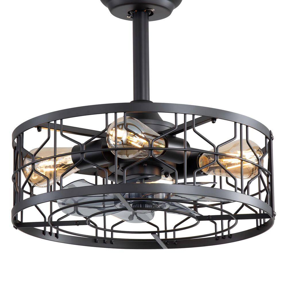 Breezary 16.5 in. Indoor Matte Black Caged Ceiling Fan with Metal Light ...