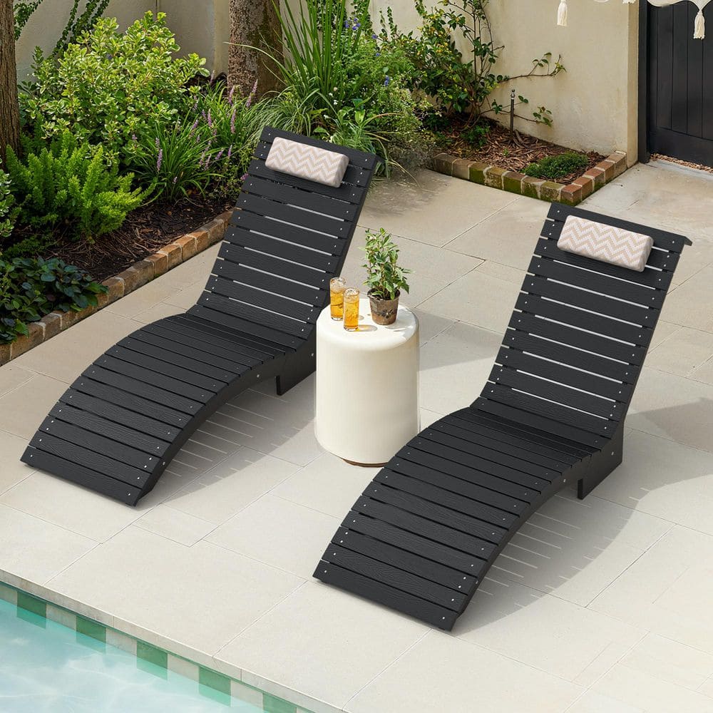 Hotormer Black HDPS Plastic Outdoor Chaise Lounge UV Protection ...