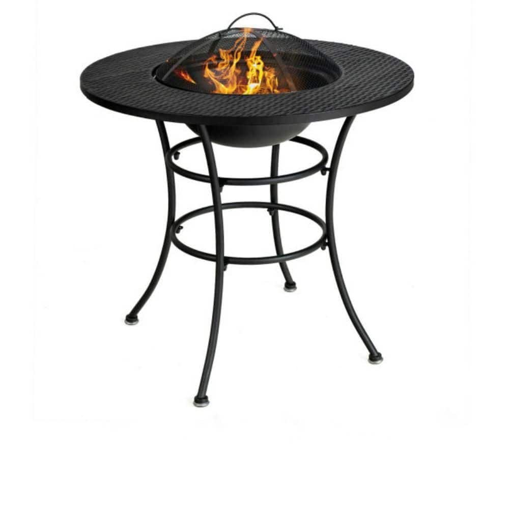 Alpulon 31.5 in. Outdoor Steel Fire Pit Dining Table with Cooking BBQ ...