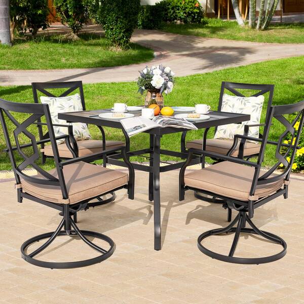 Reviews for Nuu Garden Black 5-Piece Metal Square Outdoor Dining Set ...