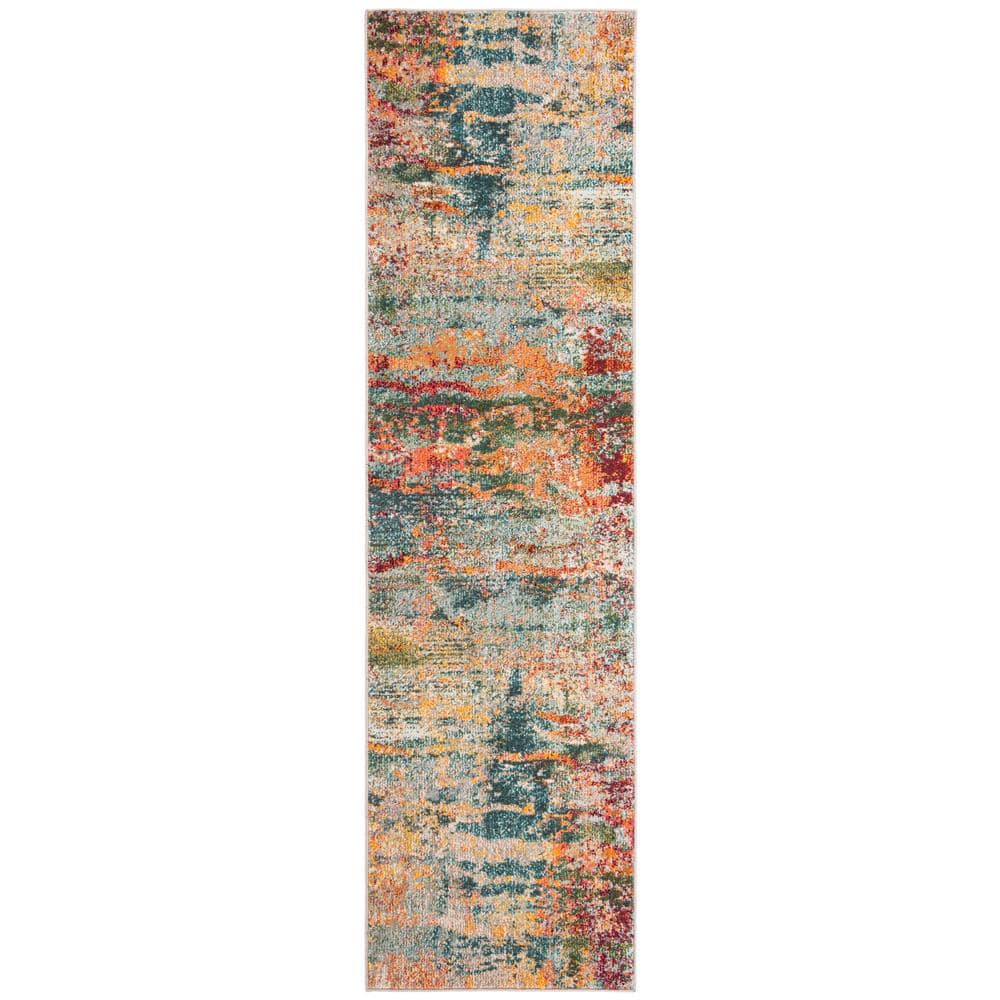 SAFAVIEH Monaco Teal/Orange 2 ft. x 18 ft. Abstract Runner Rug MNC262M ...