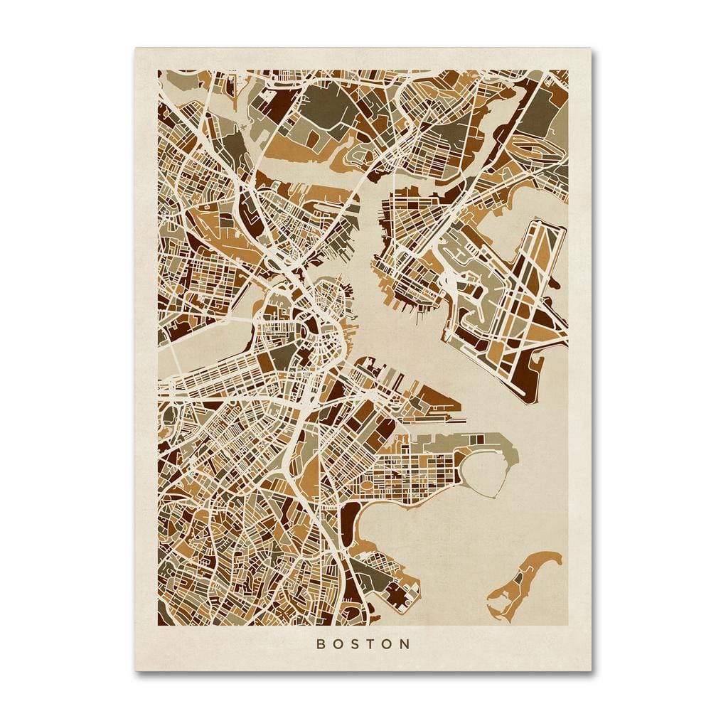 Trademark Fine Art 14 in. x 19 in. Boston MA Street Map Brown by ...
