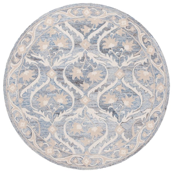 SAFAVIEH Blossom 6 ft. x 6 ft. Blue/Ivory Geometric Abstract Round Area ...