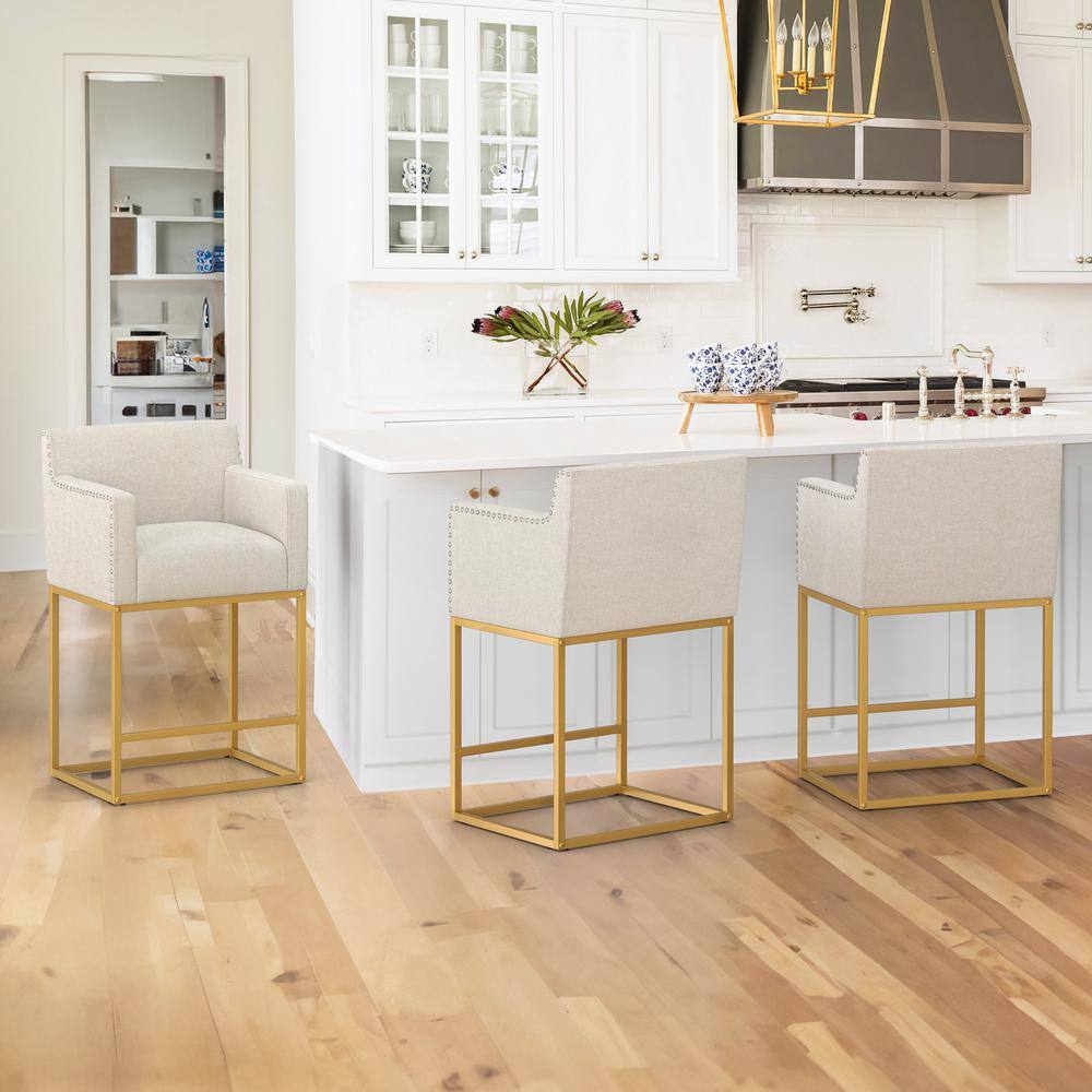 LUE BONA Hampton 26 in. Linen Modern Linen Upholstered Bar Stool Square ...