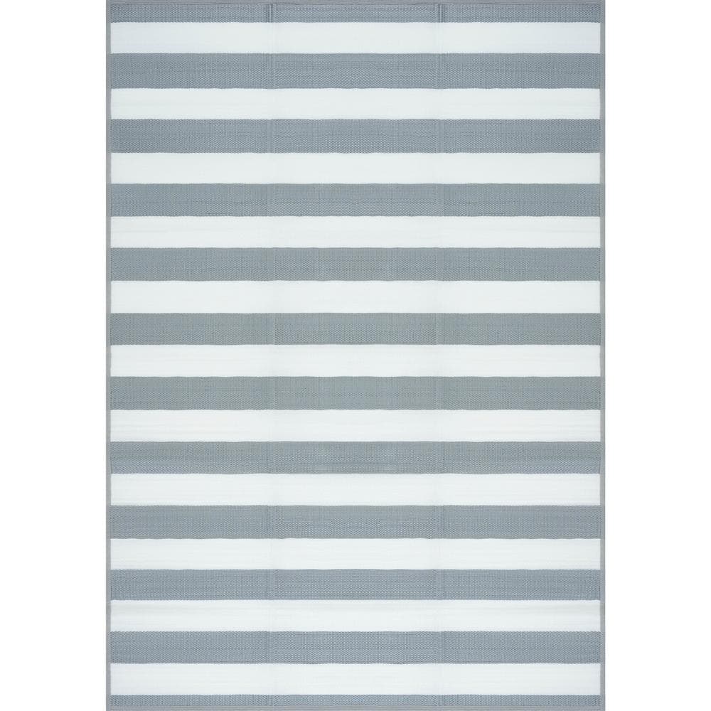 Tayse Rugs Luna 6 ft. x 9 ft. Gray Stripes Indoor/Outdoor Area Rug ...
