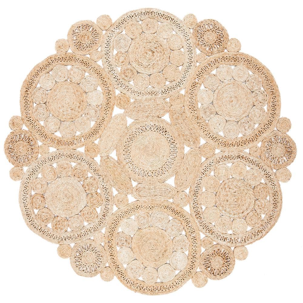 SAFAVIEH Natural Fiber Beige 8 ft. x 8 ft. Woven Floral Round Area Rug ...