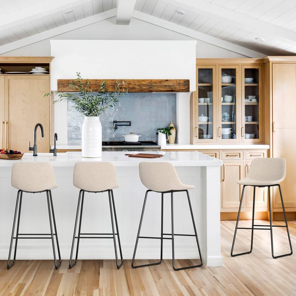 LUE BONA Alexander 30 in. Linen Bar Stools Low Back Metal Frame Counter ...