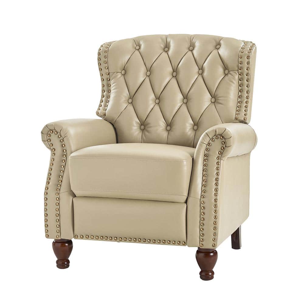 JAYDEN CREATION Isabel Beige Genuine Leather Recliner with Tufted Back ...