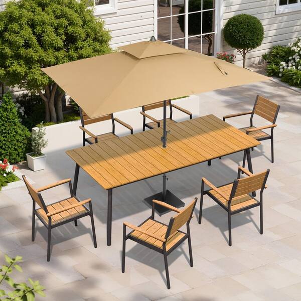 Pellebant 9-Piece 83 in. Brown Aluminum Outdoor Dining Set with ...