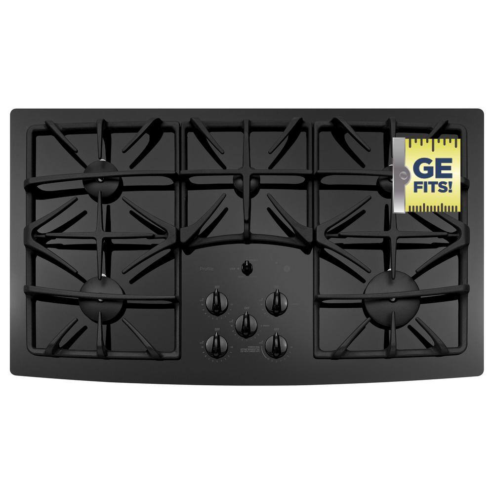 GE 36 in. Gas-on-Glass Gas Cooktop in Black with 5 Burners including ...