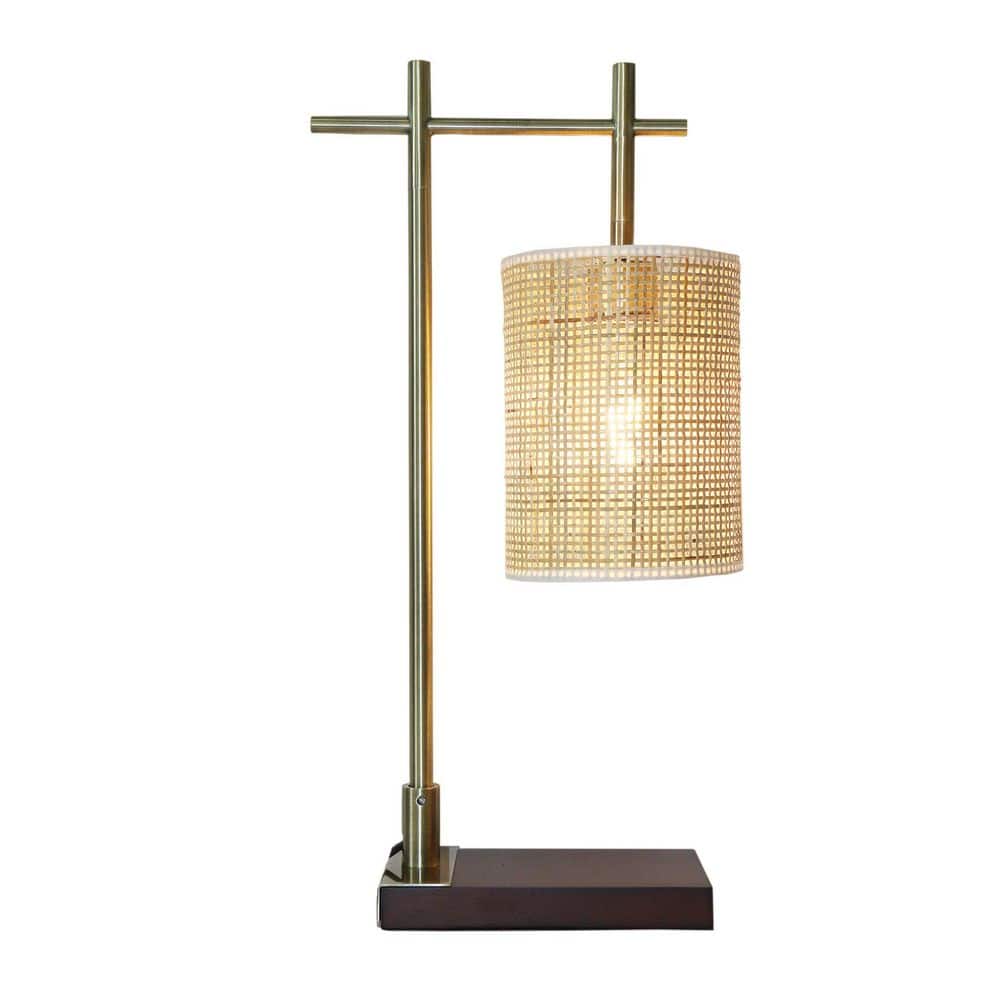 Jushua 20 in. H Modern Warm Desk Lamp Moonstone Bamboo Lampshade Task ...