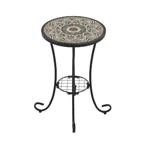 Sudzendf 14 in. W Round Metal Side Table with Colorful Table Top and ...