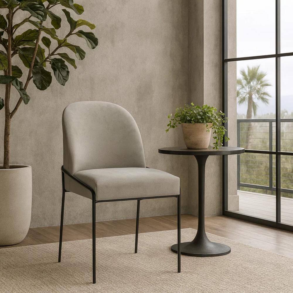 Benjara Nik Light Gray and Black Velvet Curved Back Dining Chair ...