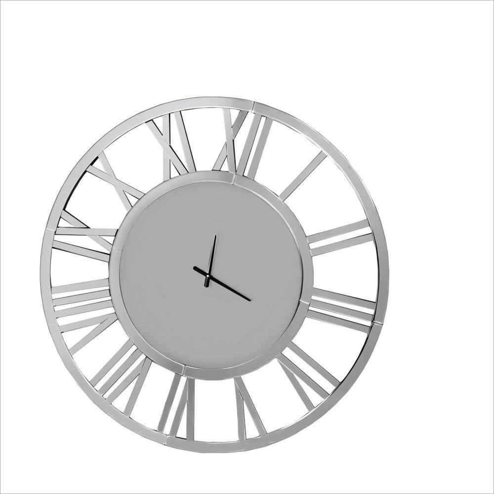 23.6 in. x 23.6 in. Silver Roman Numerals MDF and Glass Decorative Round Wall Clock-Minute and ...
