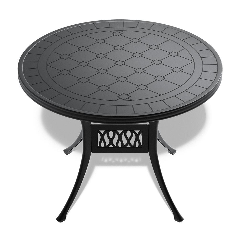 SUNRINX Round Cast Aluminum 28.35 in. Outdoor Patio Dining Table with ...