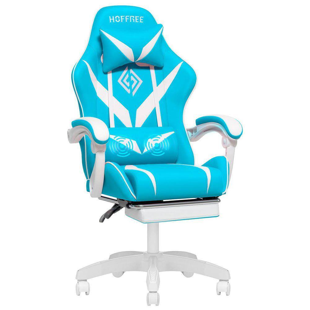 Hoffree Faux Leather Massage Reclining Ergonomic Gaming Chair in Sky ...