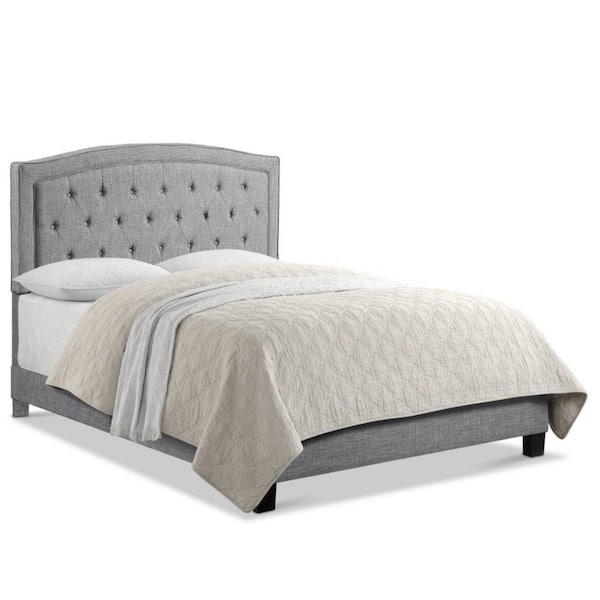 Boyel Living Light Gray Wood Frame Full Platform Bed with Curved Button ...