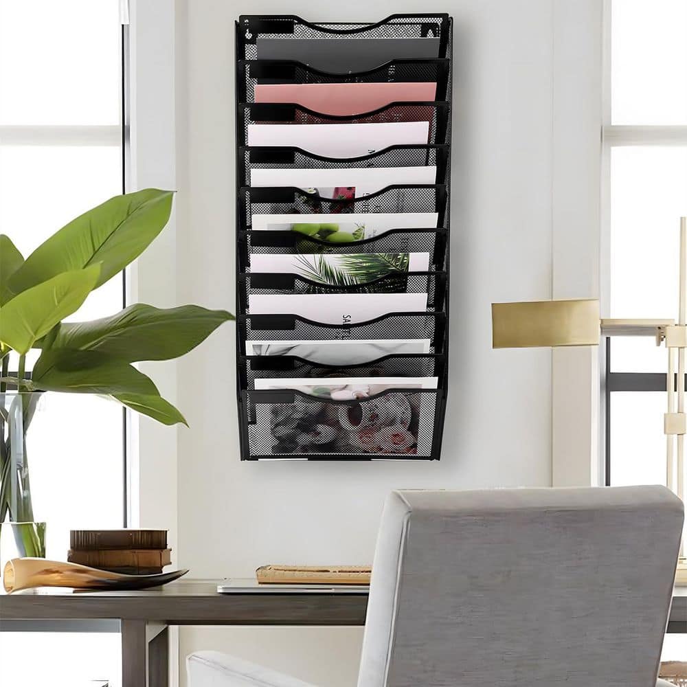 27.76 in. H x 12.99 in. W 10 Pocket Wall File Organizer, Metal Mesh ...