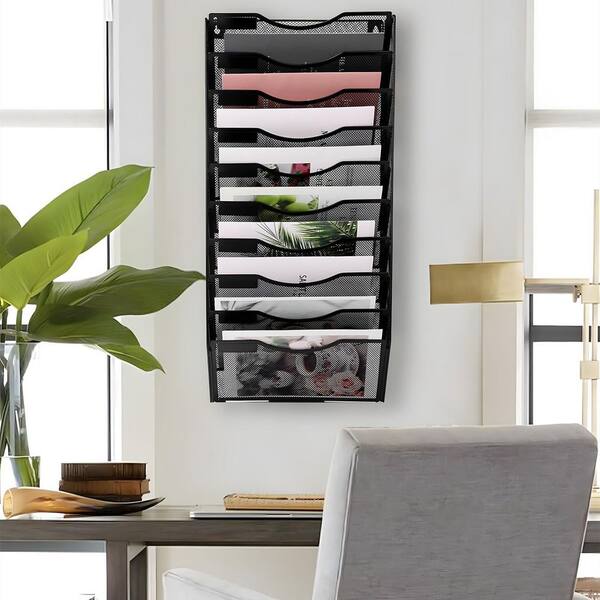 27.76 in. H x 12.99 in. W 10 Pocket Wall File Organizer, Metal Mesh ...