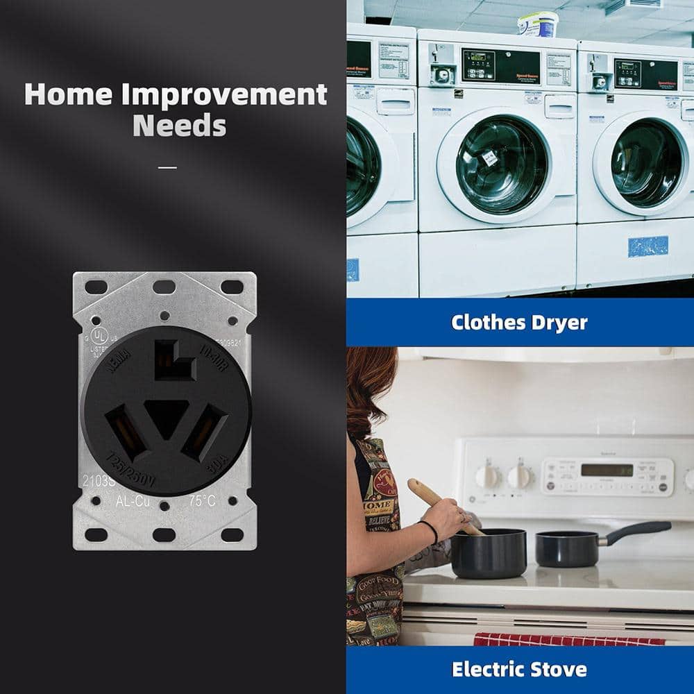 Buy 30 Amp 125/250V, NEMA 10-30R Flush Mount Power Outlet, Single ...