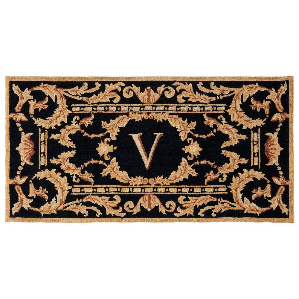 SAFAVIEH Monogram Black 3 ft. x 6 ft. "V" Ornate Leaf Indoor/Outdoor ...