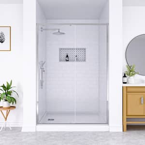 mortix 60 in. W x 74 in. H Single Sliding Framed Shower Door in Chrome with Clear Tempered Glass ...