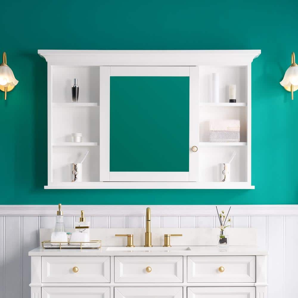 WELLFOR EAB Series 48 in. W x 30 in. H Rectangular Solid Wood Medicine ...