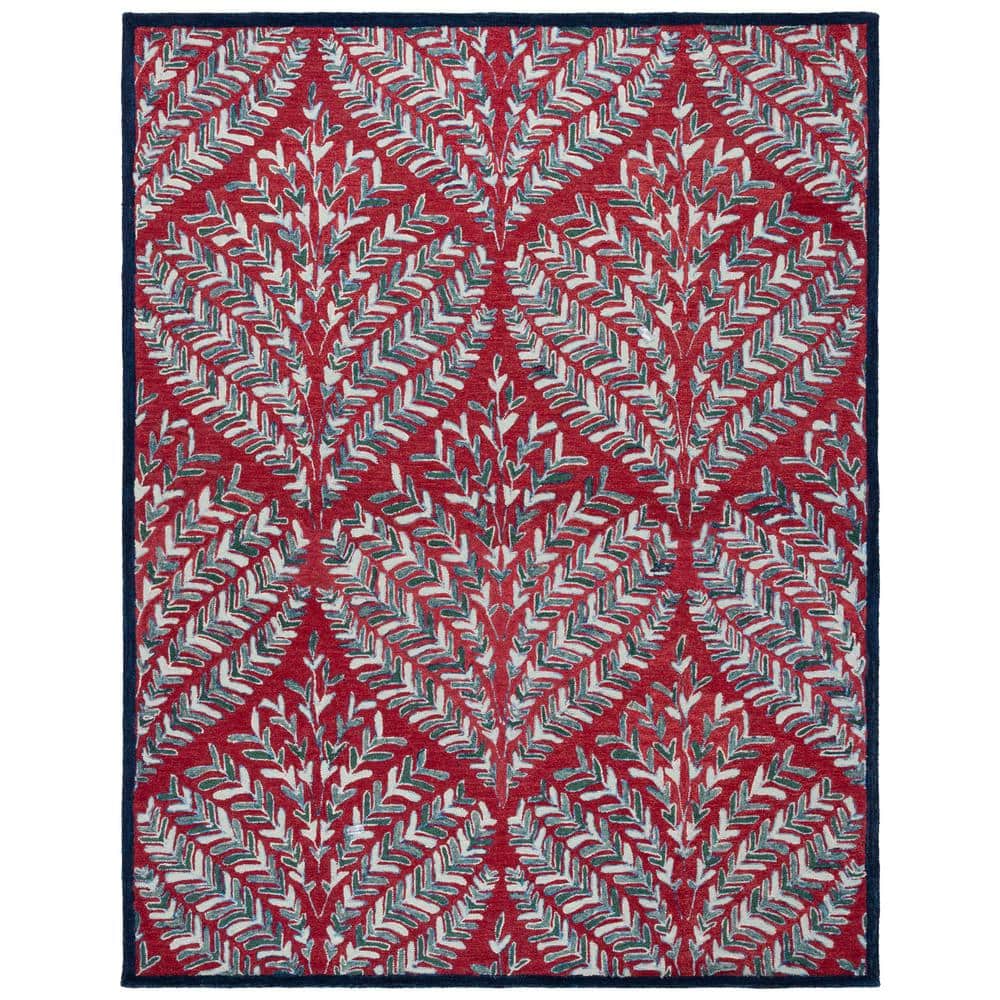 SAFAVIEH Capri Red/Green 9 ft. x 12 ft. Geometric Leaf Area Rug CPR208Q ...
