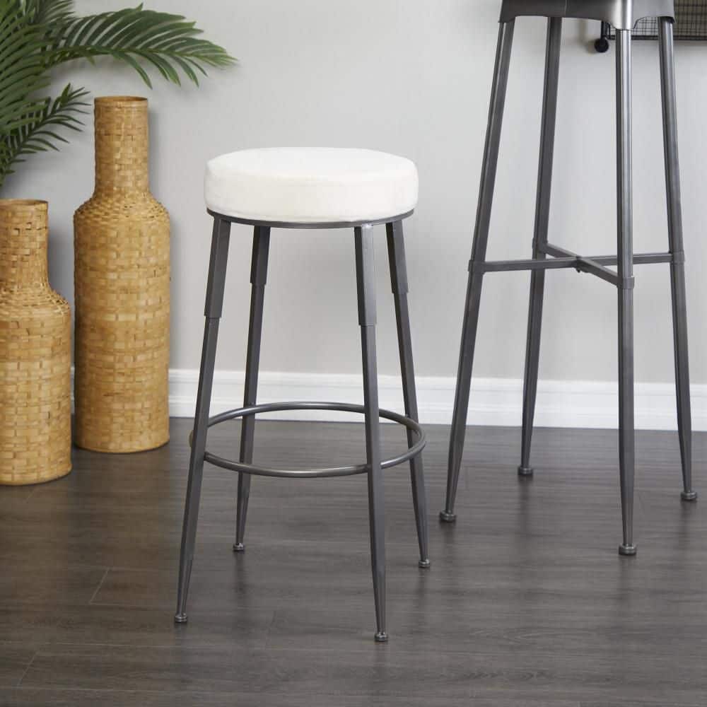 Litton Lane 30 in. Gray Counter Stool with Cream Cotton Seat 042765 ...