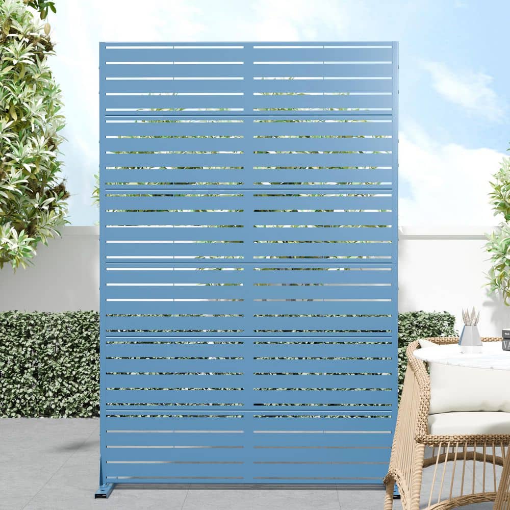 Dovelina 47 in. x 72 in. 6-Panel Blue Metal Garden Screens Room Divider ...