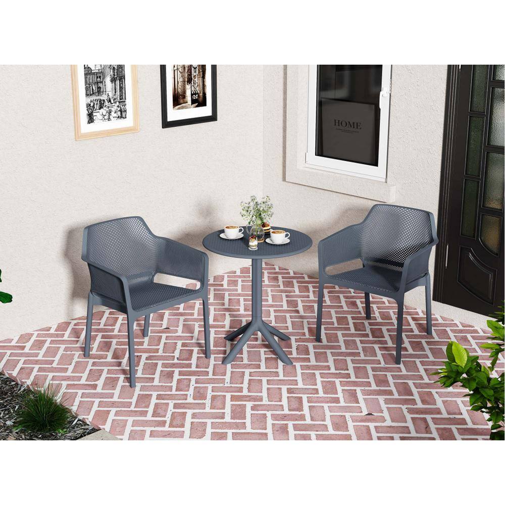 Tenleaf 3-Piece Charcoal Gray Plastic Outdoor Bistro Bar Set FCBF12-982 ...