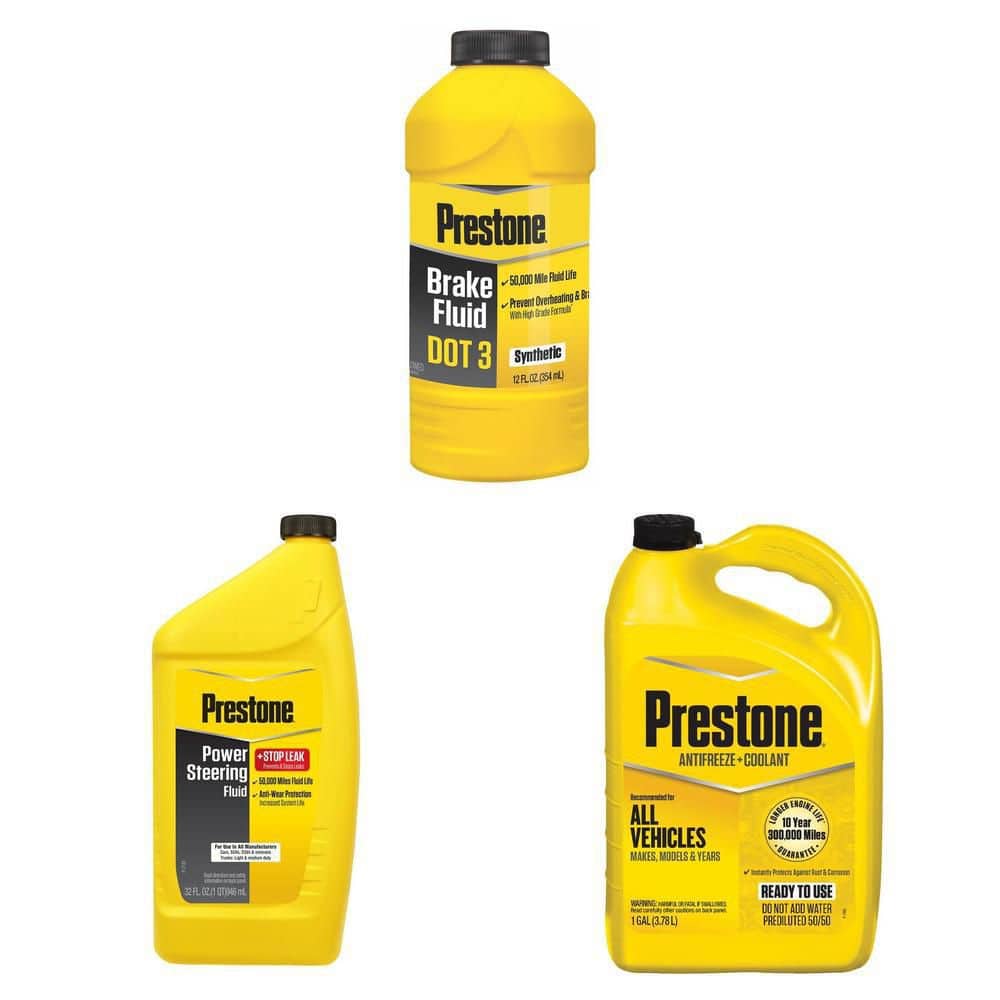 Prestone DOT 3 Brake Fluid 12 fl oz, Power Steering Fluid 32 fl oz, and ...