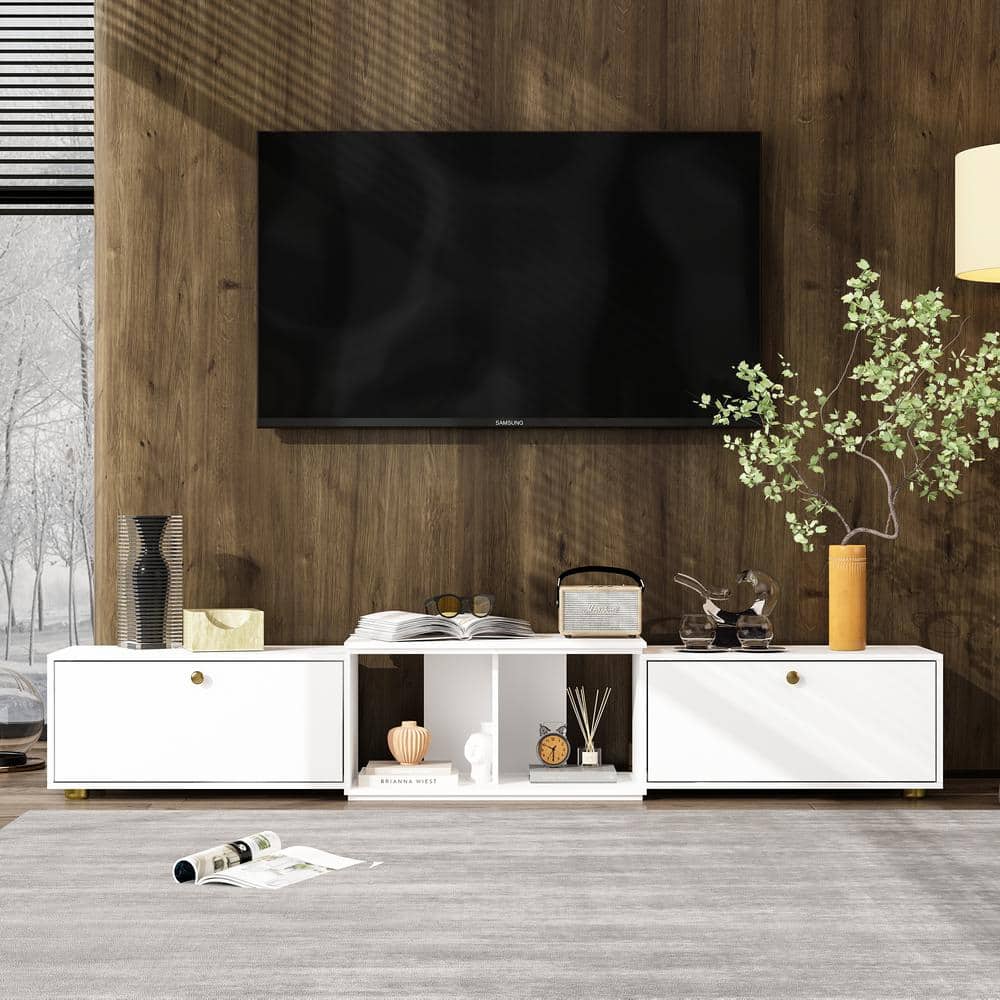 FUFU&GAGA 70in. White Wood TV Stand Entertainment Center Furniture with ...