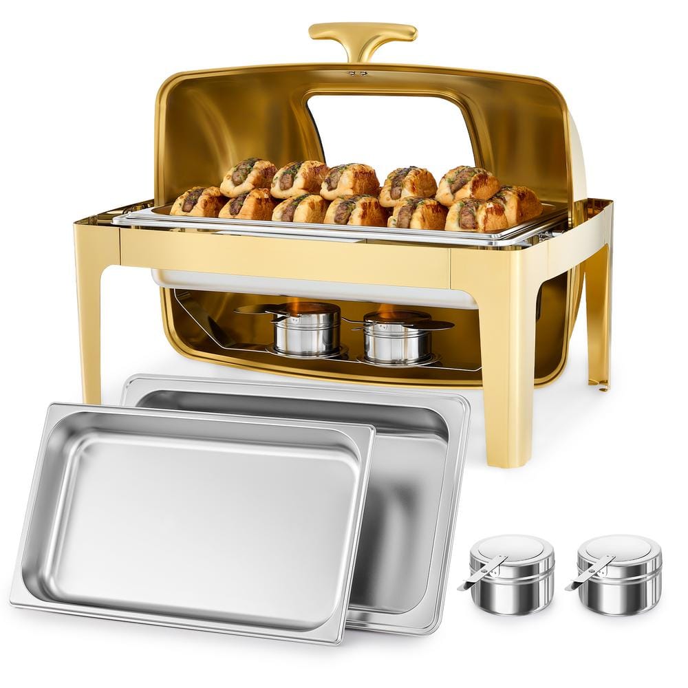 Wilprep 8.4 qt. Gold Stainless Steel Rectangular Chafing Dish for ...