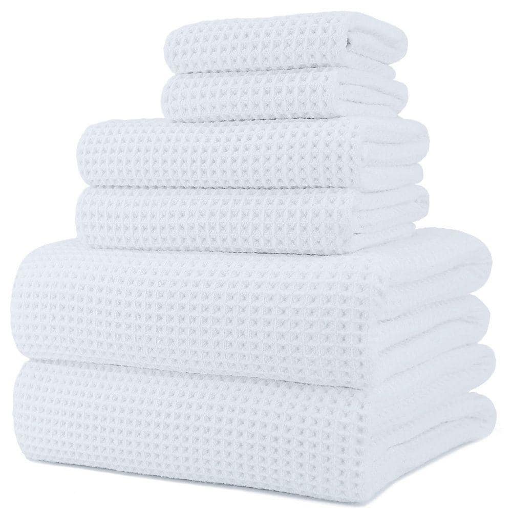 6-Piece White Waffle Weave Microfiber Bath Towel Set JOTSWT - The Home ...