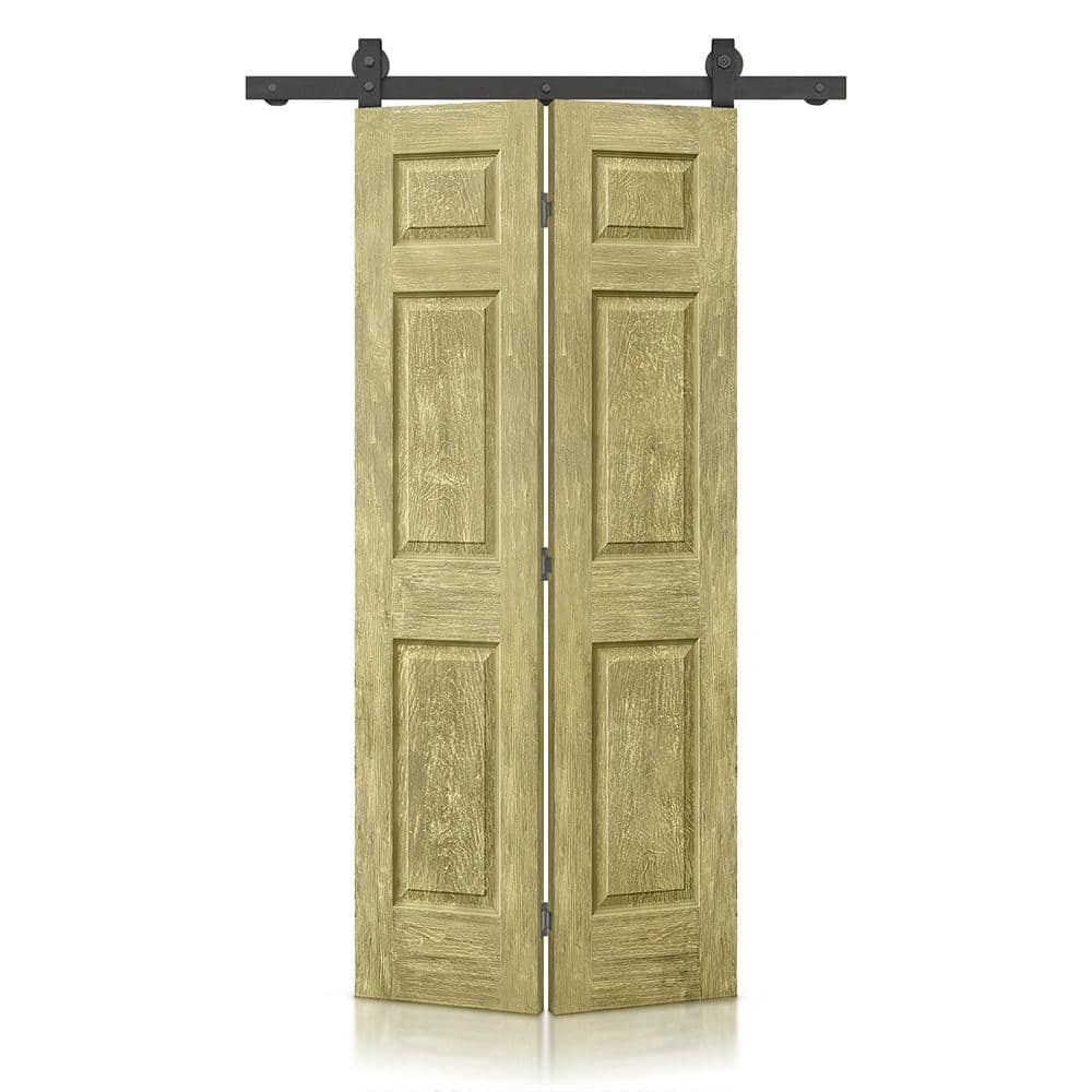 CALHOME 36 in. x 80 in. Antique Gold Stain 6 Panel MDF Composite Hollow ...