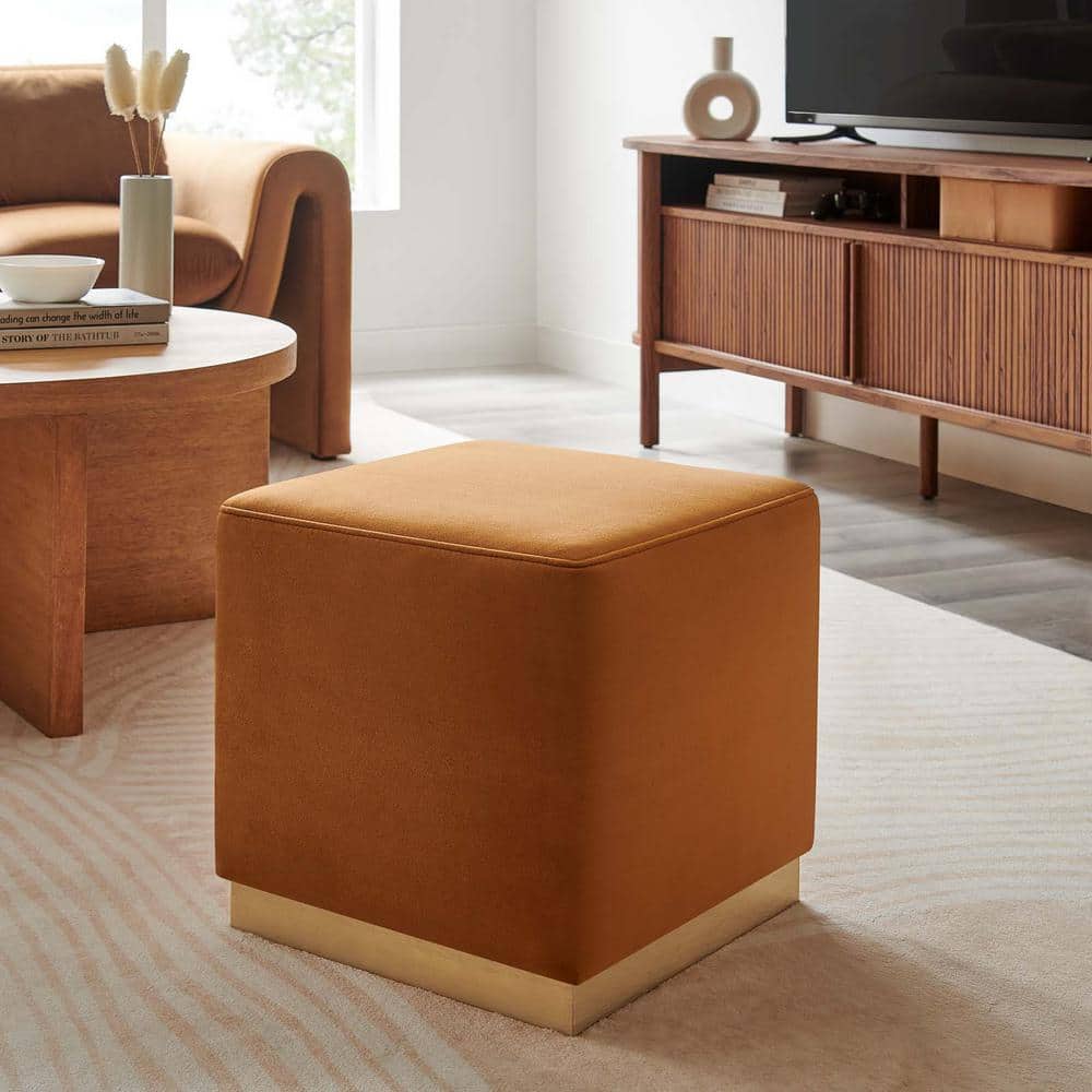 MODWAY Tilden 17 in. Square Performance Velvet Upholstered Ottoman in ...